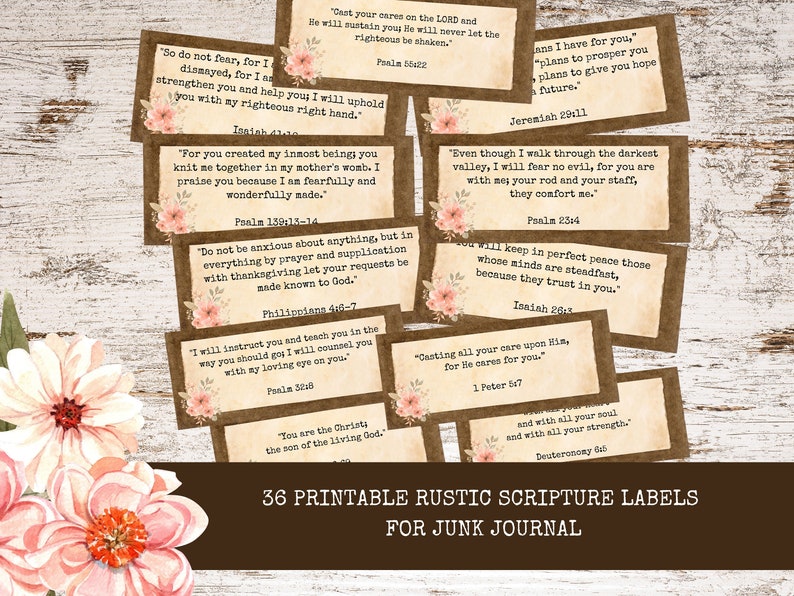 Printable Scripture Bible Verse Rustic Labels Junk Journal Kit ...