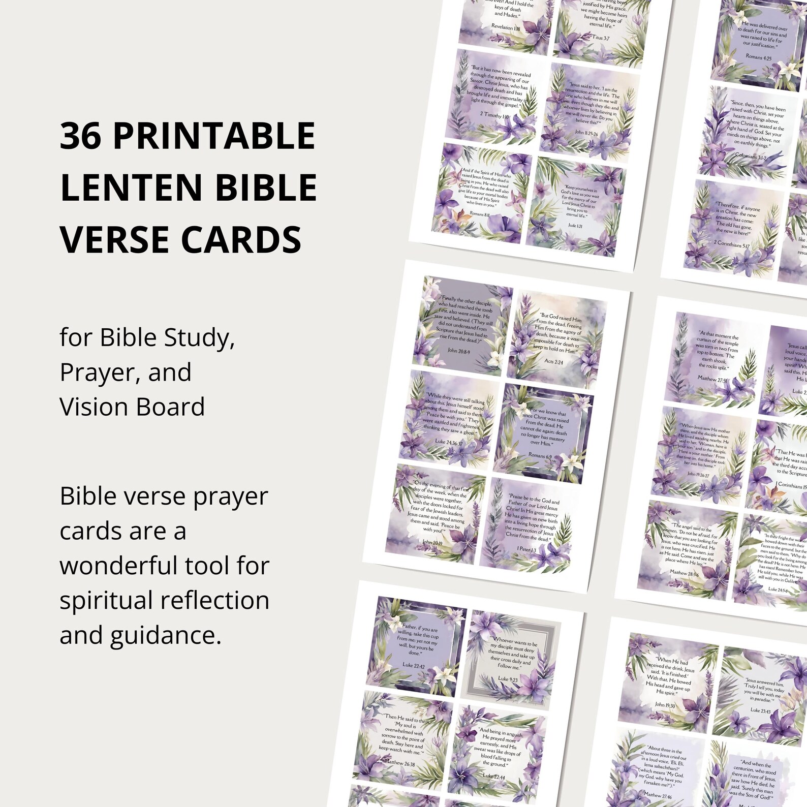 Bible Verse Cards for the Lenten Season, 36 Scripture Cards Printable ...