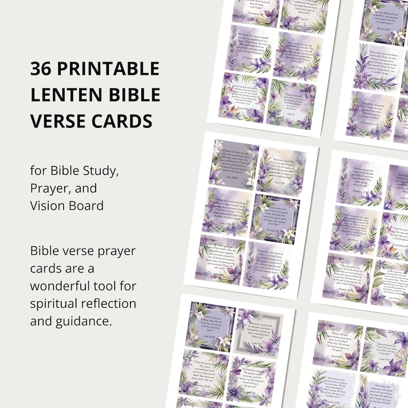 Bible Verse Cards for the Lenten Season, 36 Scripture Cards Printable ...