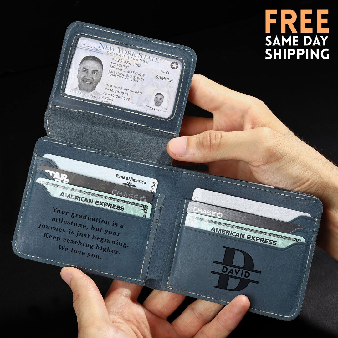 Personalized 2026 Collage Graduation Wallet Gift for Son: Leather Id ...