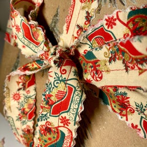 Christmas Fabric Rag Ribbon, Quilted Vintage Christmas Ribbon, Cotton ...