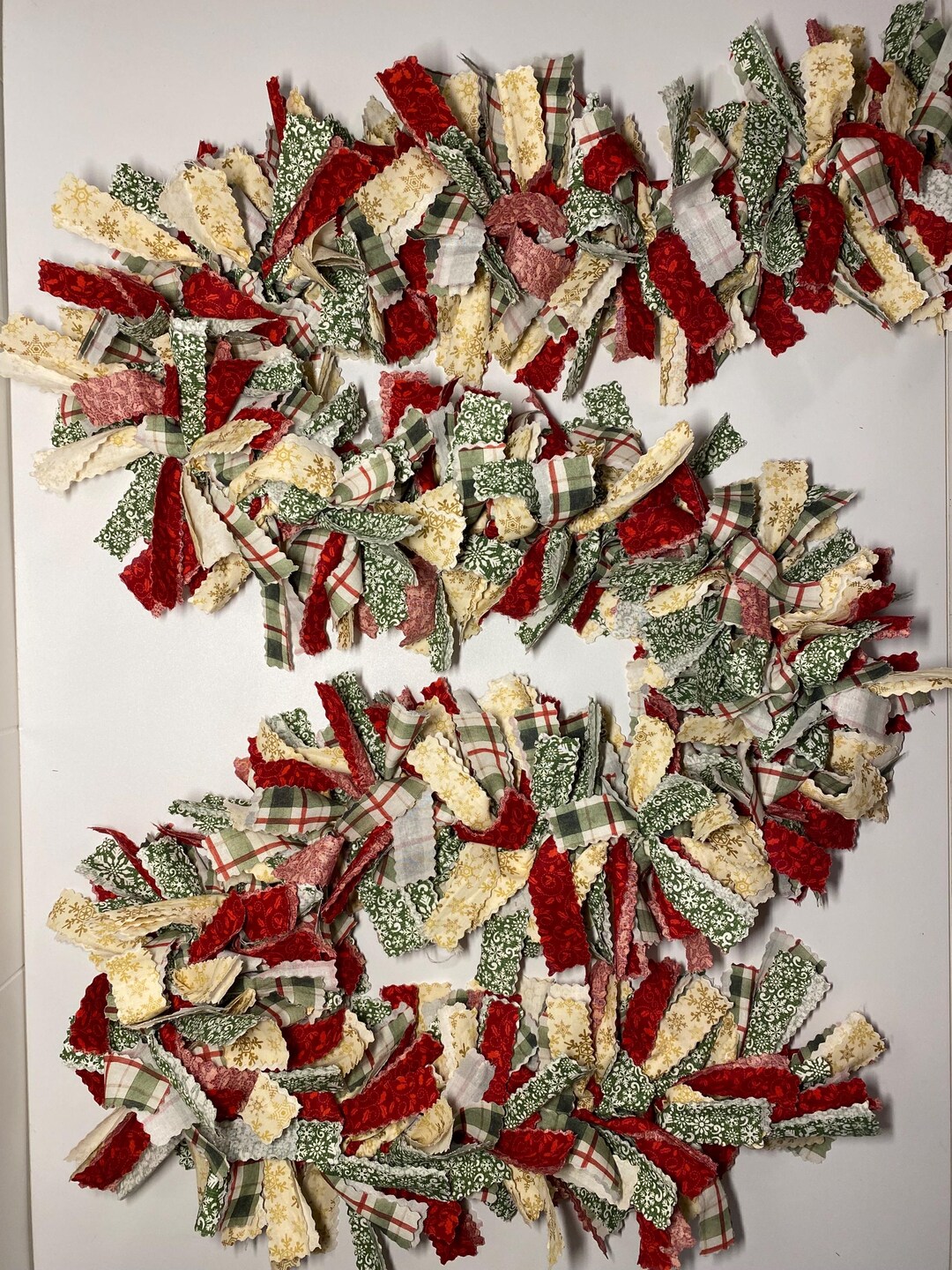 Holiday Red Green Rag Garland, Mantel Decoration, Christmas Rag Garland ...