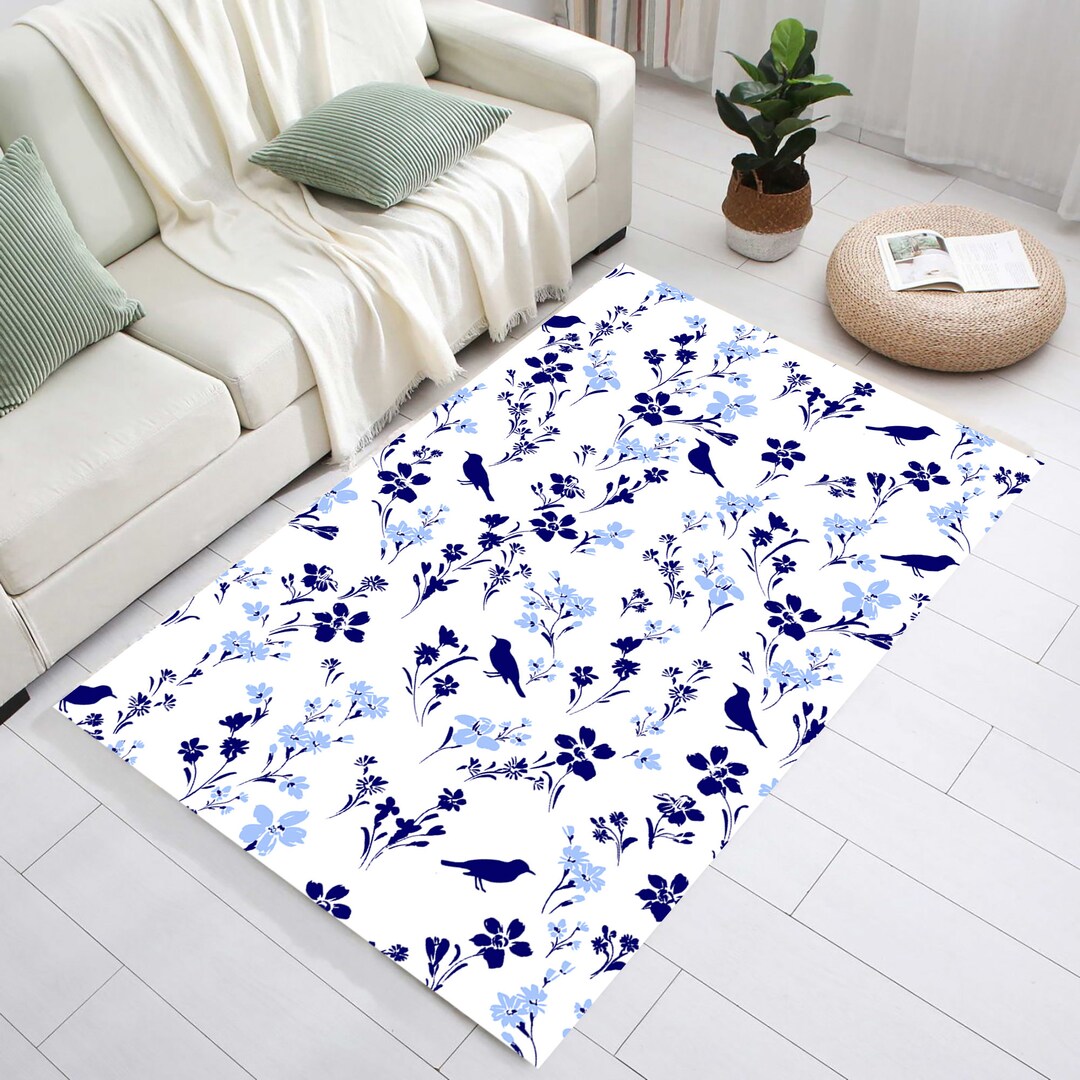 Birds Pattern Rug,bird Themed Rug,animal Rug,blue Rug,art Rug,flawless ...