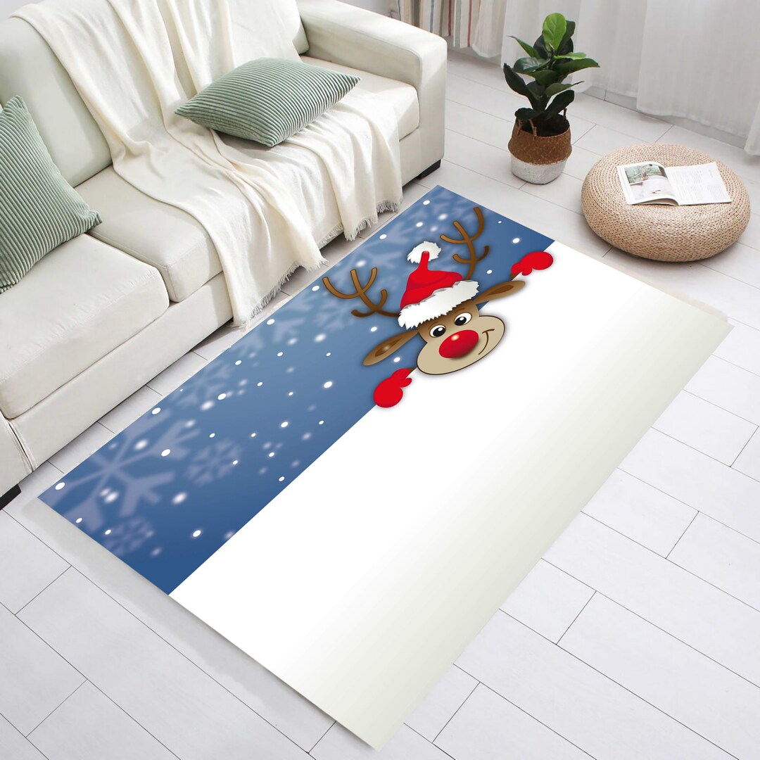 Snow Themed Rug,winter Rug,deer Pattern Rug,snow Rug,winter Pattern Rug ...