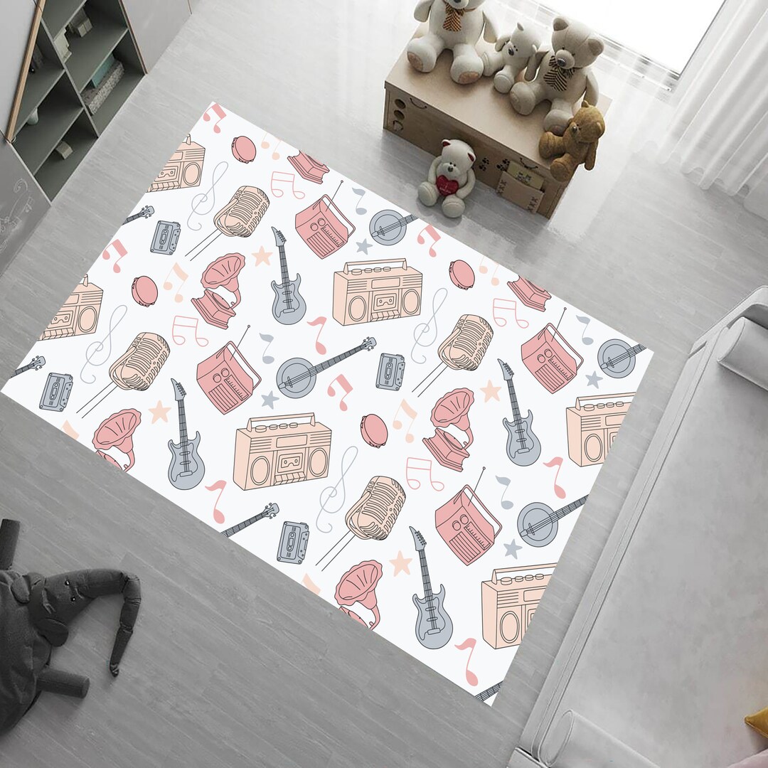 Guitar Rug,guitar Pattern Rug,baby Girl Rug,pink Rug,playroom Rug,funny ...