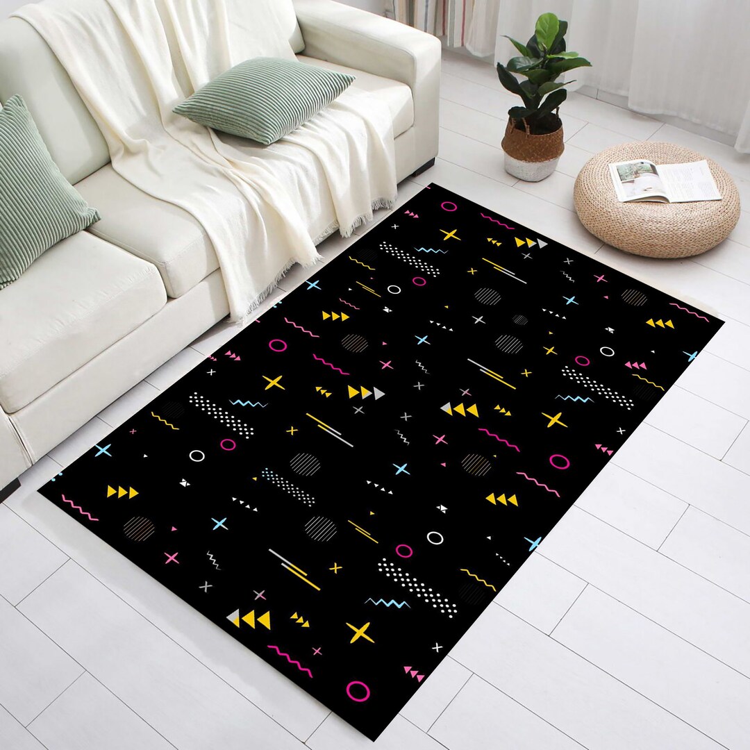 Triangle Pattern Rug, Geometric Rug,shapes Pattern Rug, Black Rug ...