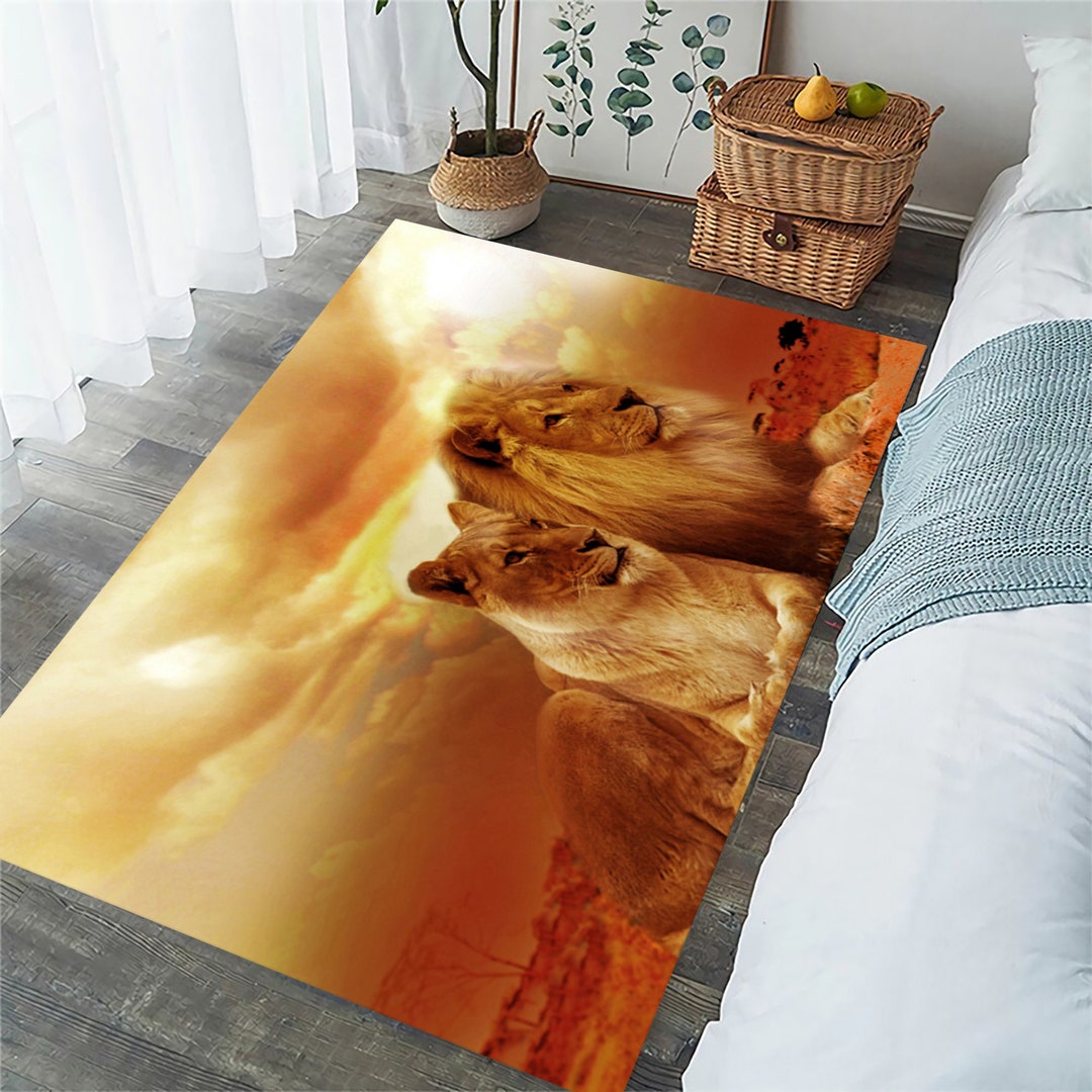 Lion Rug,lion Pattern Rug,two Lion Rug,yellow Rug,living Room Rug ...