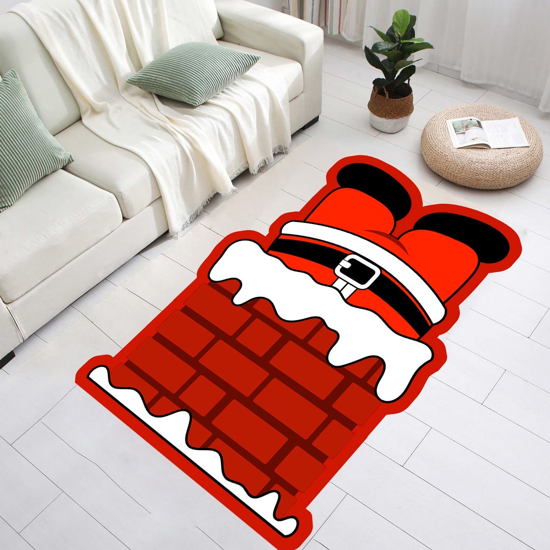 Santa Claus Rug,new Year Rug,christmas Rug,chimney Patterned Rug,red ...