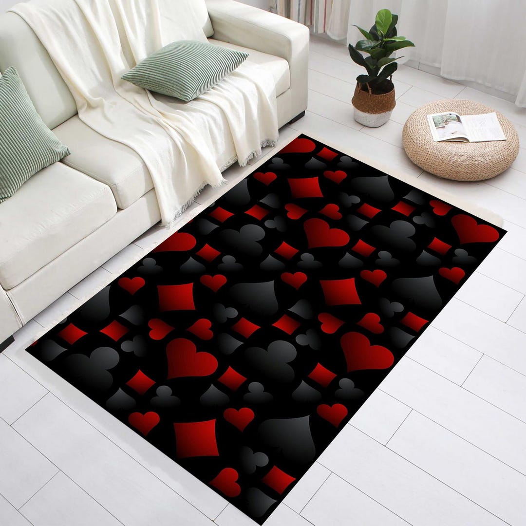 Poker Themed Rug,poker Cards,game Room Rug,red Rug,play Room Rug,game ...