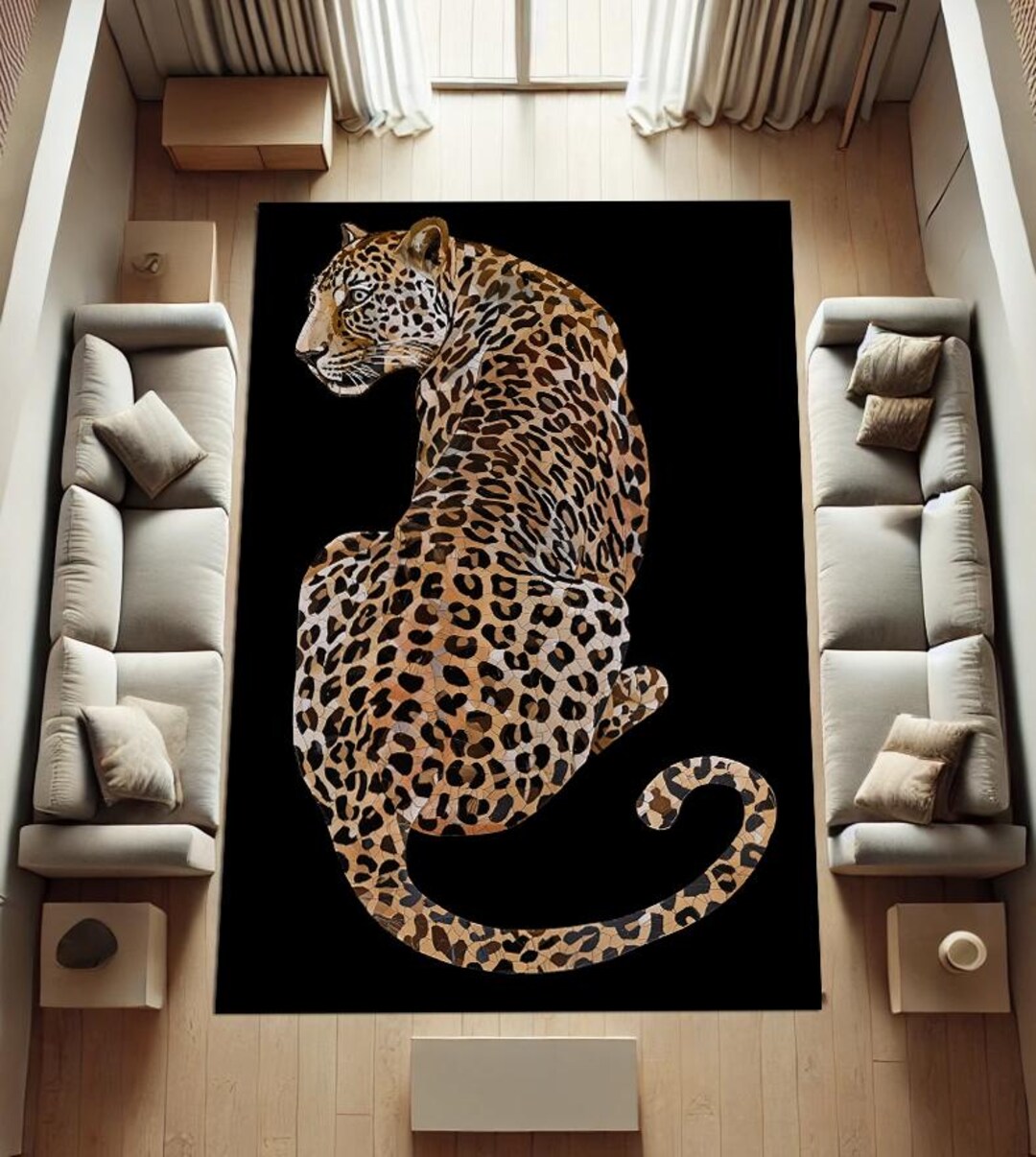 Leopard Mosaic Rug: Bohemian Living Room Decor, Non-slip Polyester - Etsy