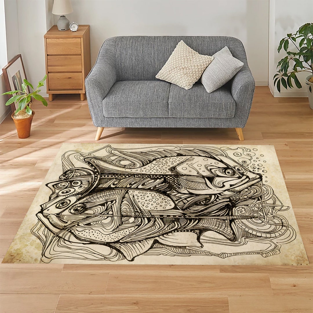 Aquarium Rug, Fish Pattern Rug, Animal Rug, Shark Rug, Beige Rug ...