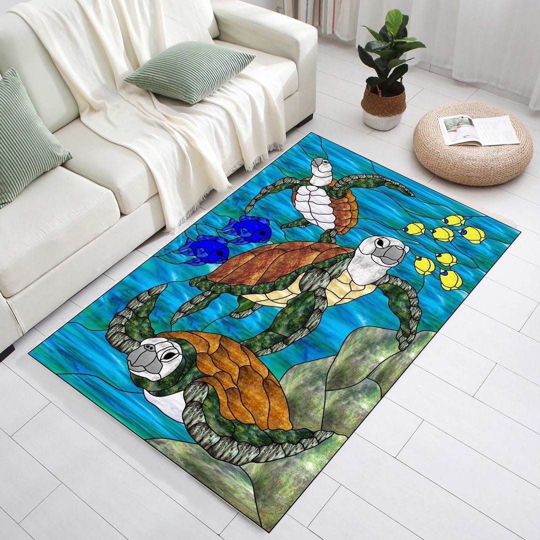 Sea Patterned Rug,art Rug,ocean Themed Rug, Turtle Pattern Rug, Best ...
