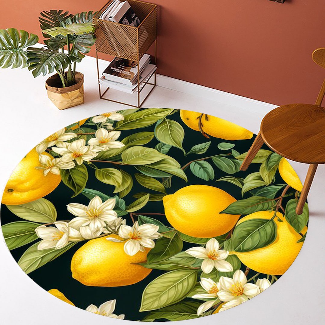 Lemon Pattern Rugs,lemon Rug,lemon Blossom,creative Rug,round Rug,gift ...