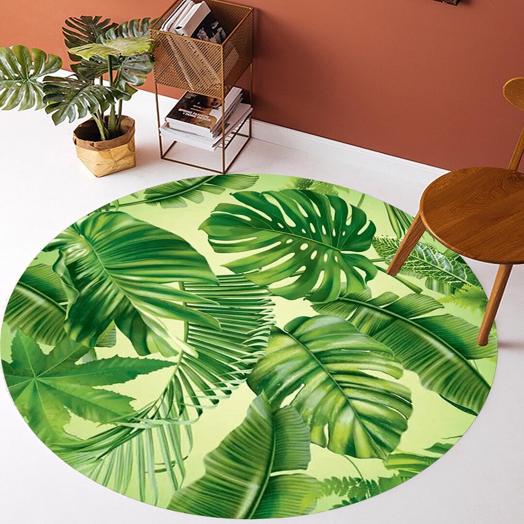 Forest Themed Rug,green Leaf Pattern Rug,green Rug,round Rug,area Rug ...