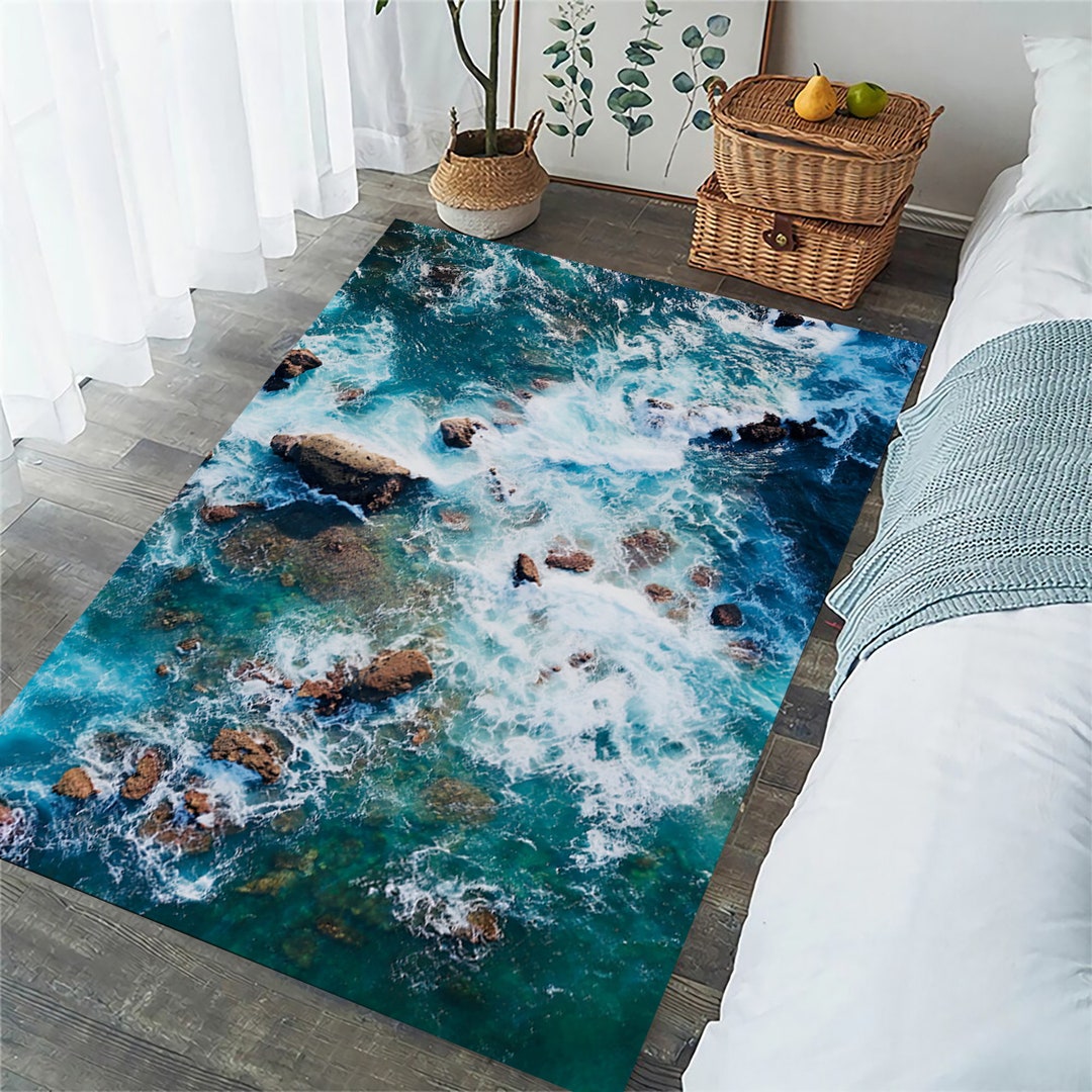 Ocean Patterned Rug,sea Pattern Rug,ocean Wave,blue Rug,summer ...