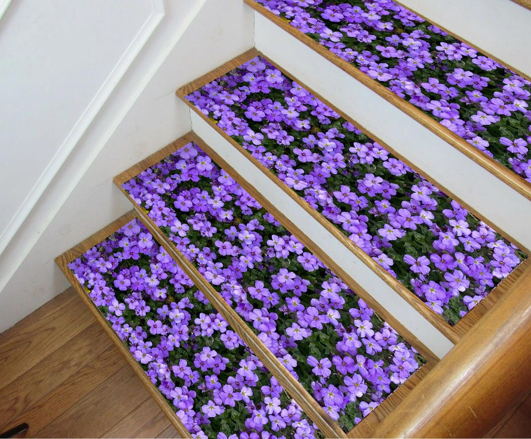 Flowery Mats, Purple Stair Mat, Stair Mat, Floral Stair Mat, Soft Stair ...