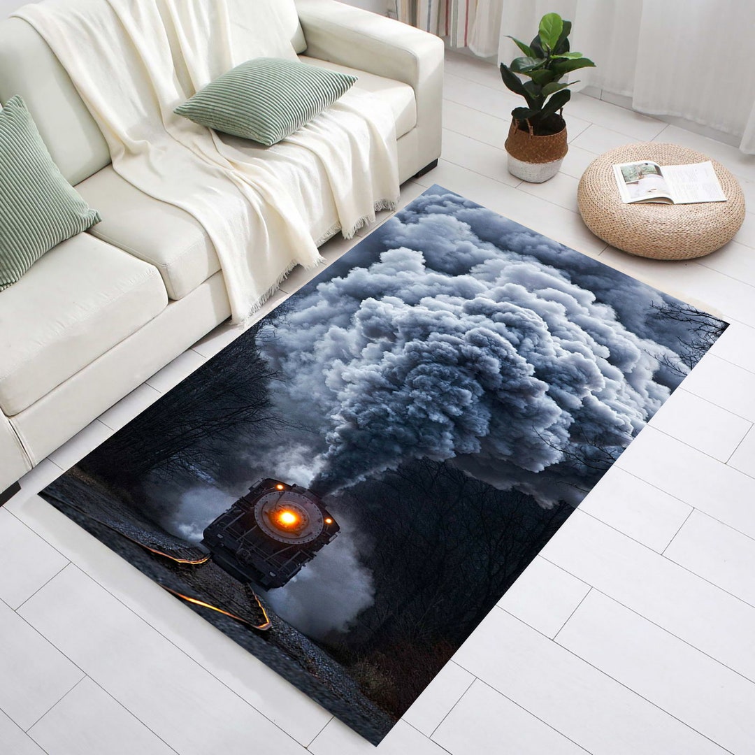 Retro Style Train, Steam Train Rug,train Pattern Rug,train Rug,gray ...