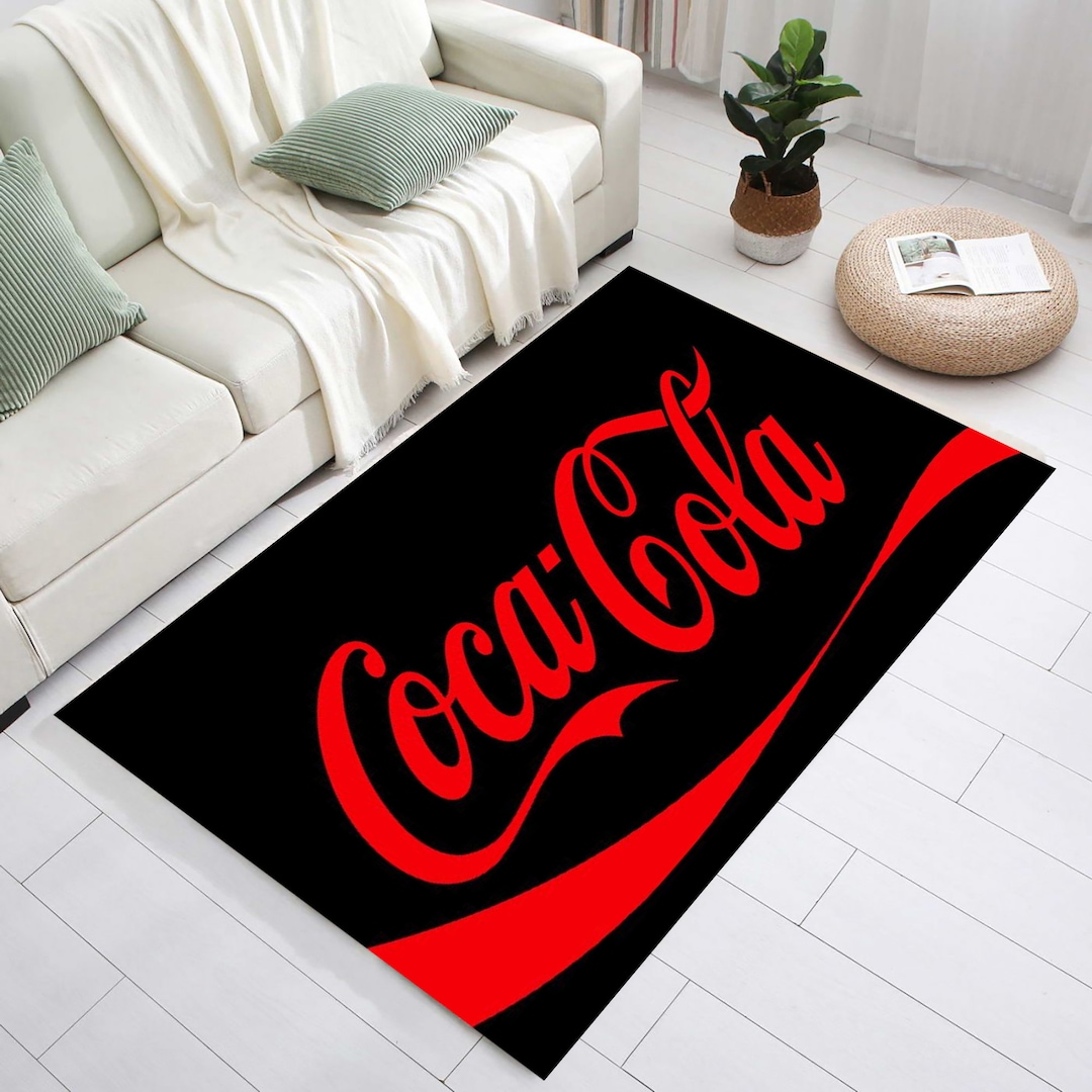 Coca-cola Area Rug: Black & Red Coke Decor, Polyester Living Room Rug ...