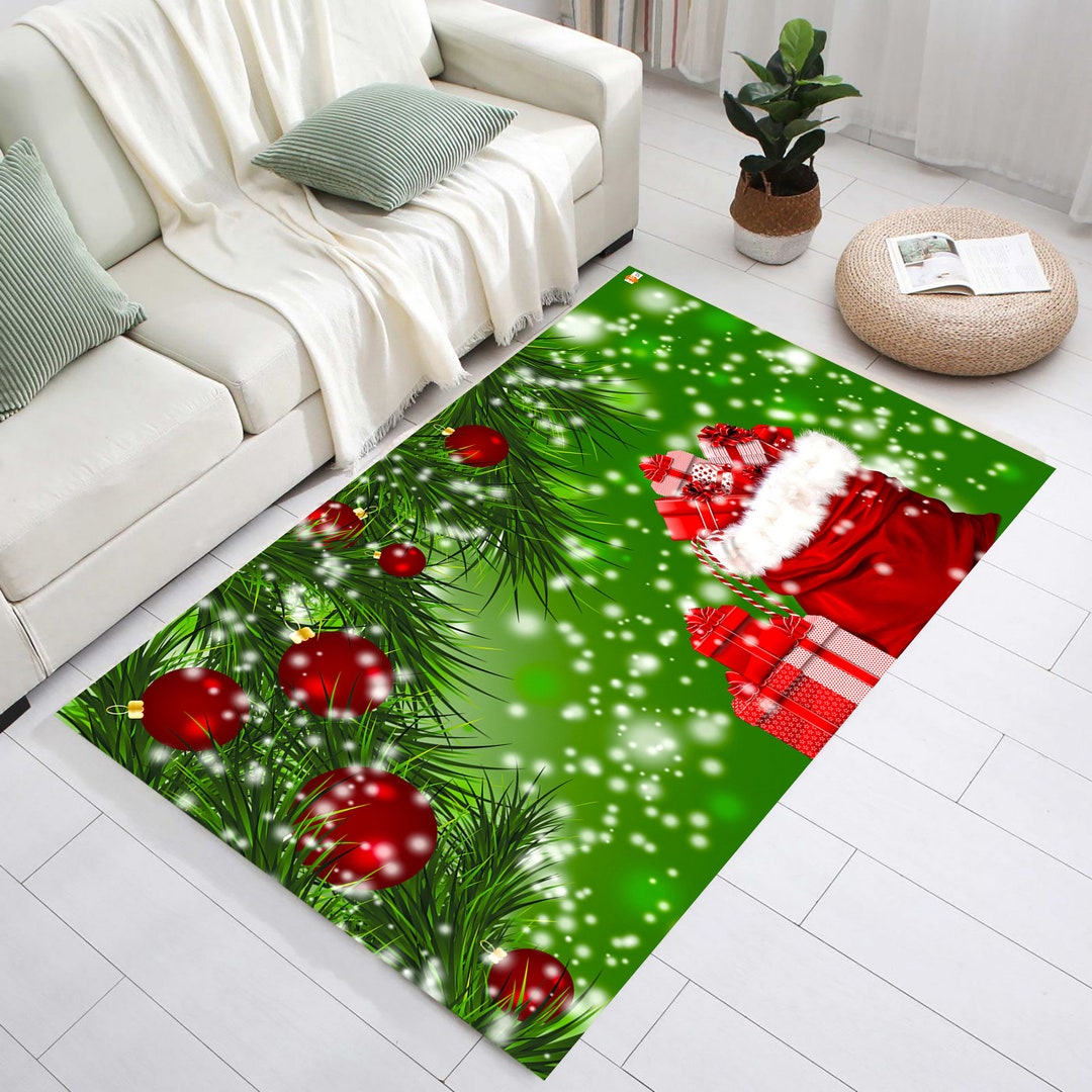 Christmas Themed Rug,gift Box Pattern Rug,green Rug,leaf Pattern Rug ...