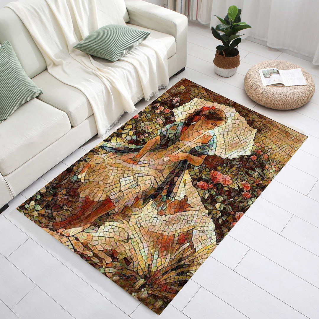 Tile Art Rug,mosaic Pattern Rug,flowery Pattern Rug,autumn Rug,brown ...