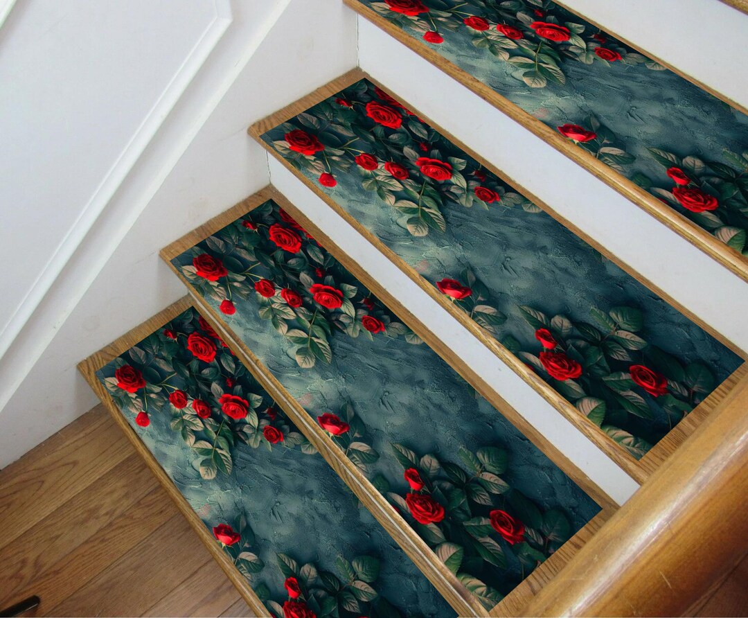 Floral Stairway Mat, Roses Step Decor, Staircase Renovation, Red Stair ...