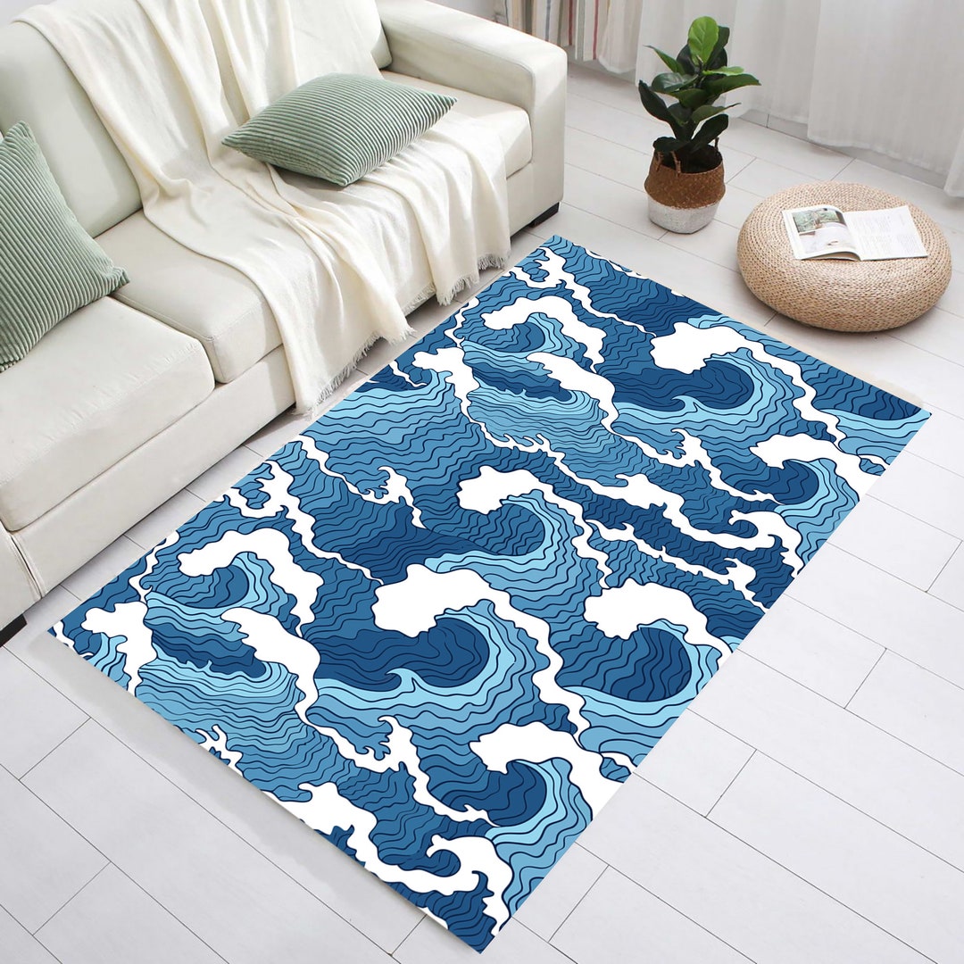 Sea Wave Themed Rug, Ocean Wave Pattern Rug, Sea Rug, Sea Wave Rug ...