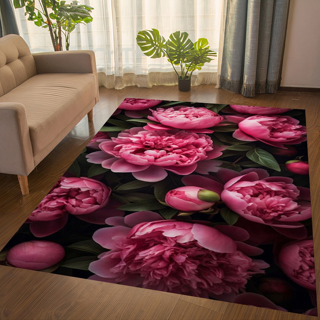 Pink Peony Rug,peony Patttern Rug,roses Pattern Rug,flowery Rug ...