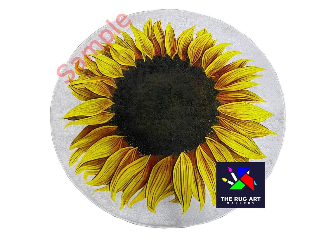 Sunflower Pattern Rug,round Rug, Sunflower Rug,yellow Rug, Black Rug ...