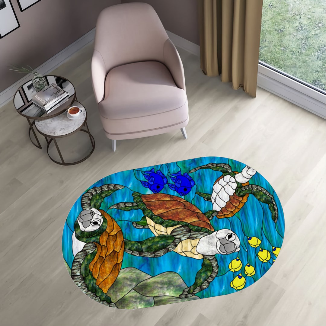 Sea Turtle Rug,turtle Pattern Rug,fish Pattern Rug,oval Rug,sea ...