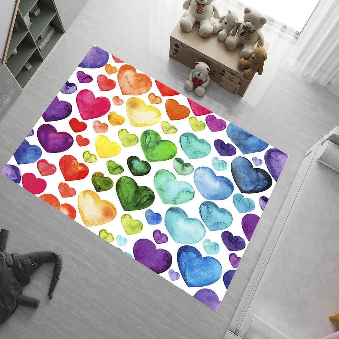 Heart Pattern Rug,colorful Heart Rug,colorful Rug,kids Room Rug,baby ...