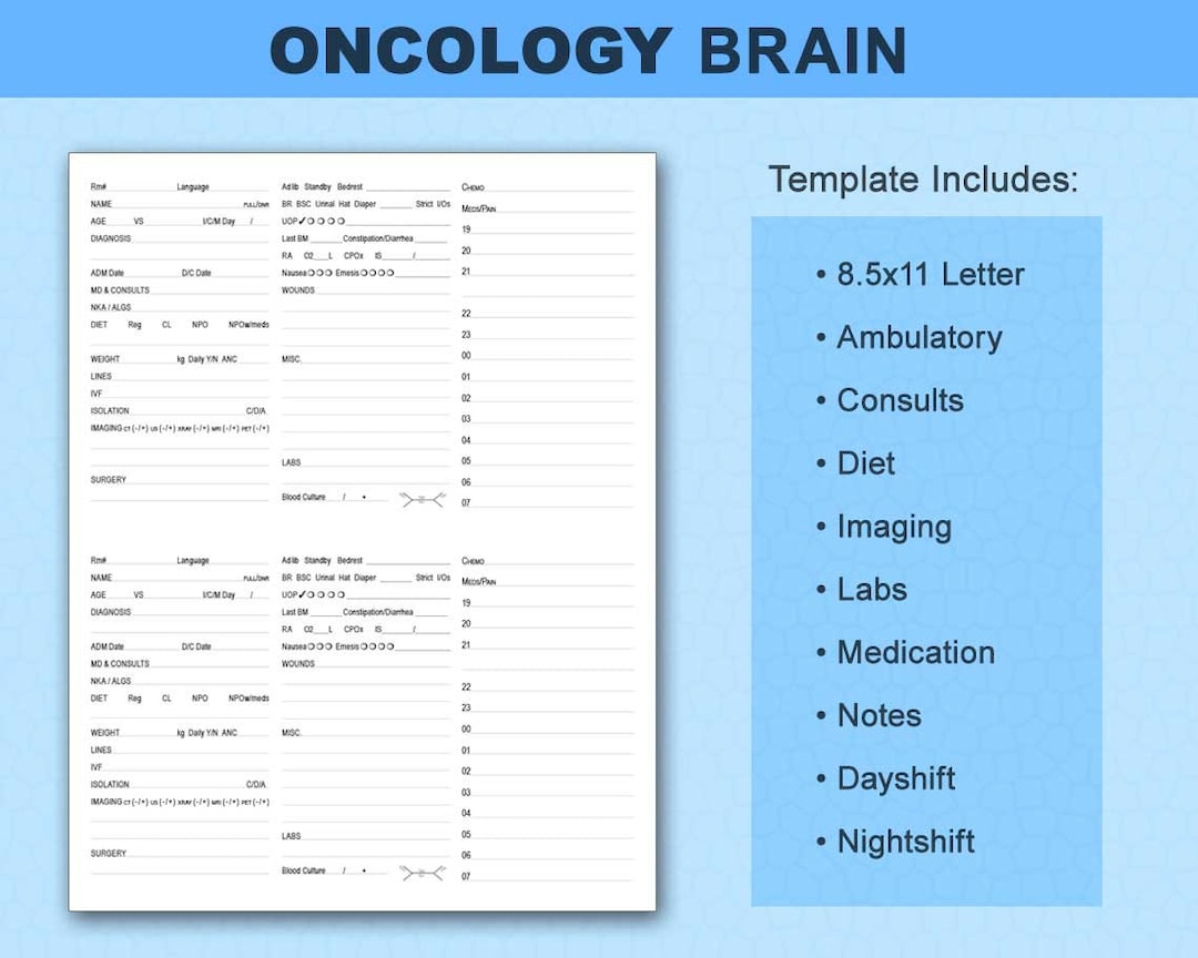 Oncology Med Surg Nursing Brain Template, 2 Patients, Day Shift & Night Shift, Digital PDF - Etsy