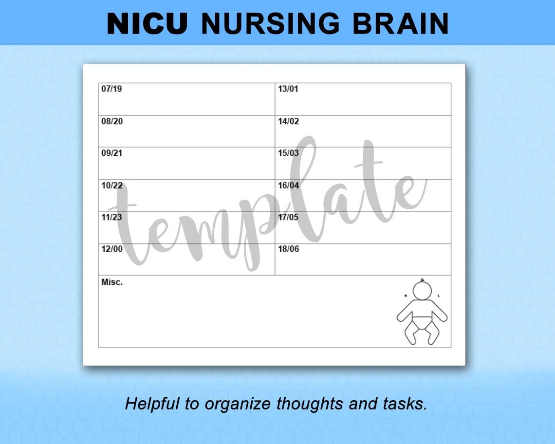 NICU Nursing Brain Template, Neonatal Intensive Care Report Sheet, 4 ...