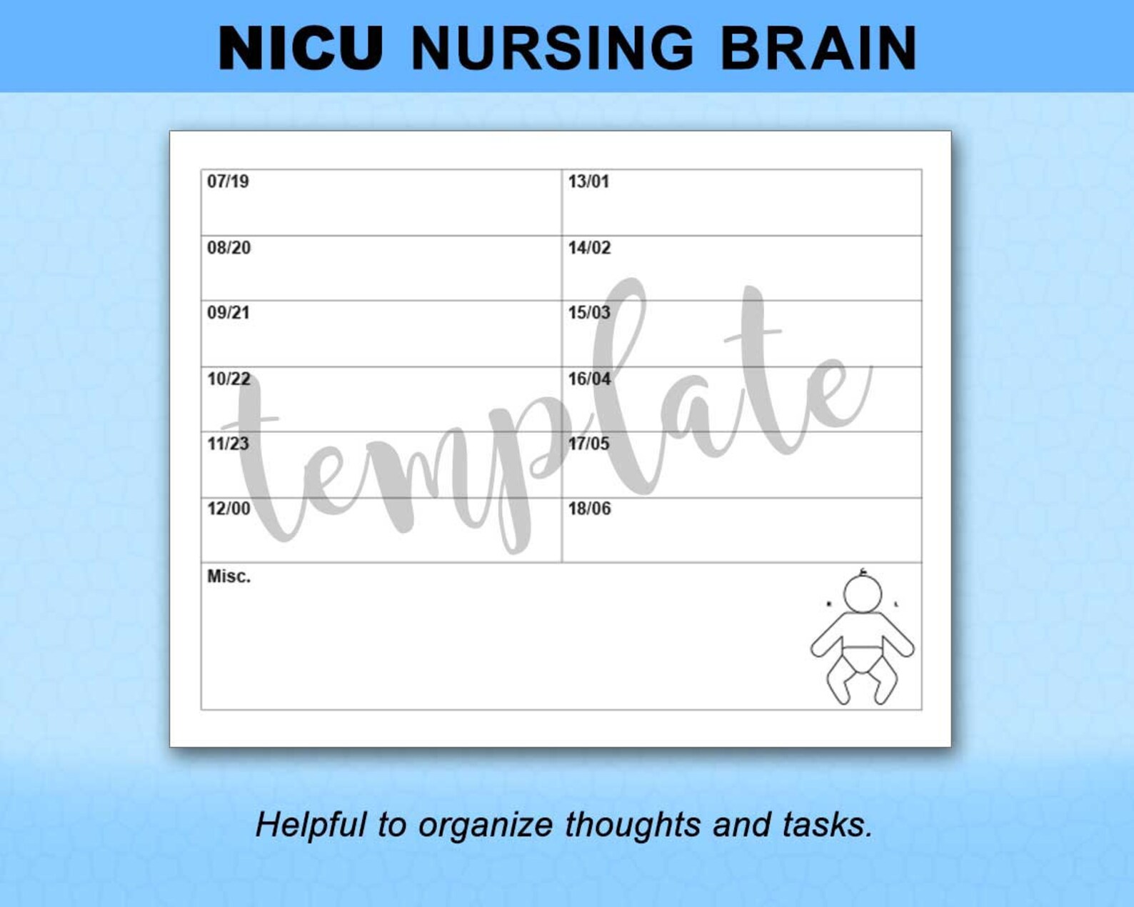 NICU Nursing Brain Template, Neonatal Intensive Care Report Sheet, 4 ...