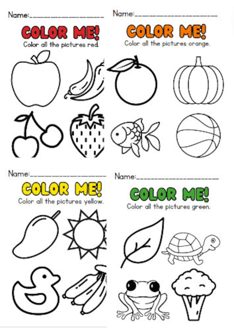 Color Me Worksheets for Kids - Digital Download - Etsy