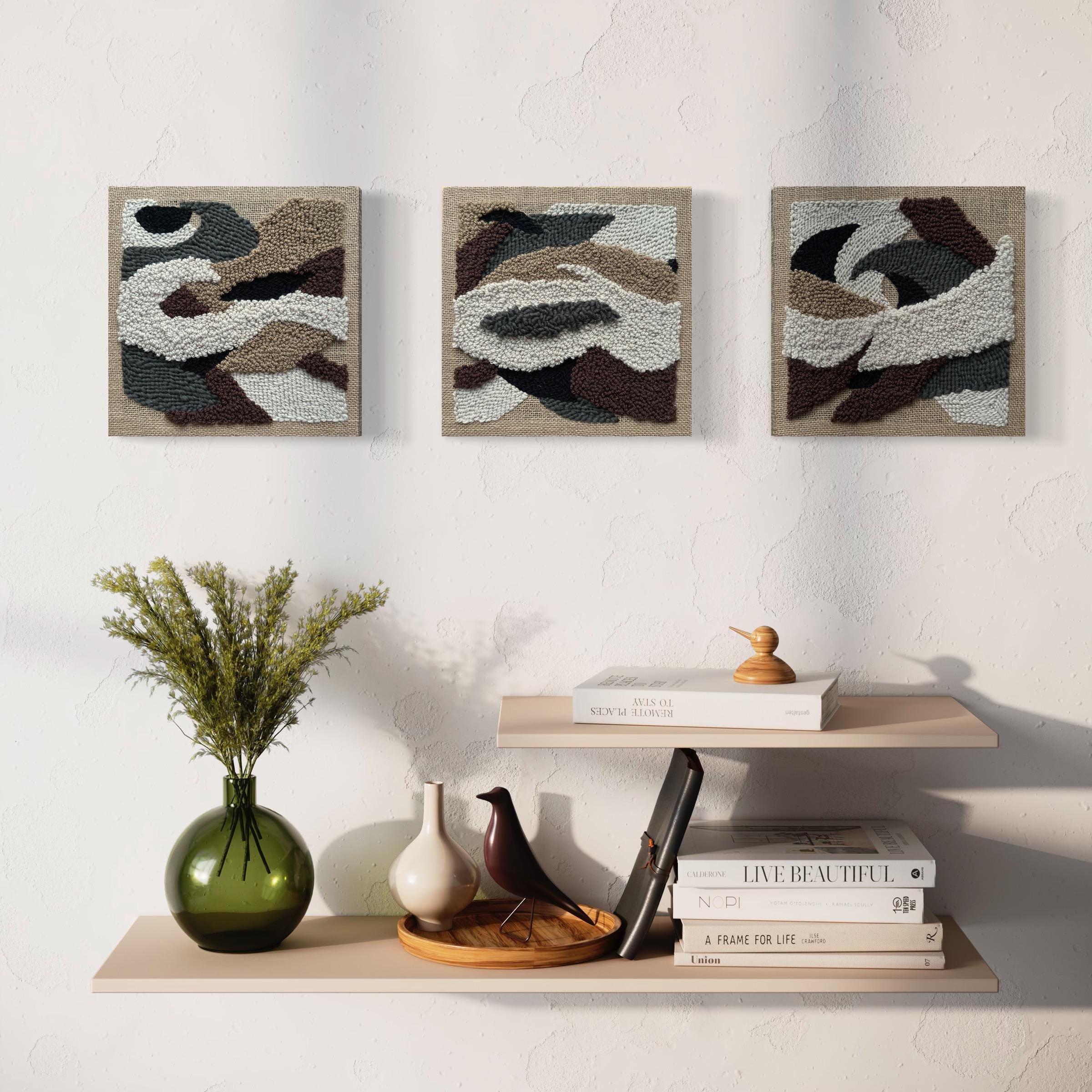 Captivating Forest 3D Textile Artwork, Textured Triptych, Wool Yarn ...