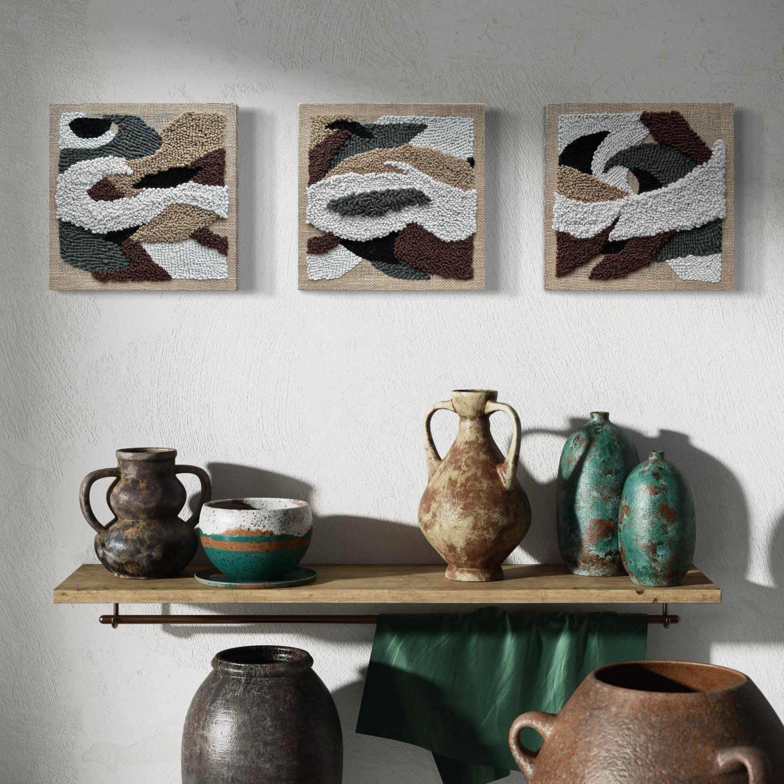 Captivating Forest 3D Textile Artwork, Textured Triptych, Wool Yarn ...
