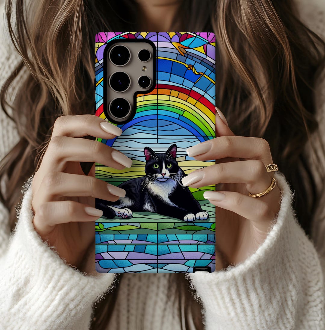 Tuxedo Cat With Rainbow Tough Samsung Galaxy Phone Case, S10, S20, S21 ...