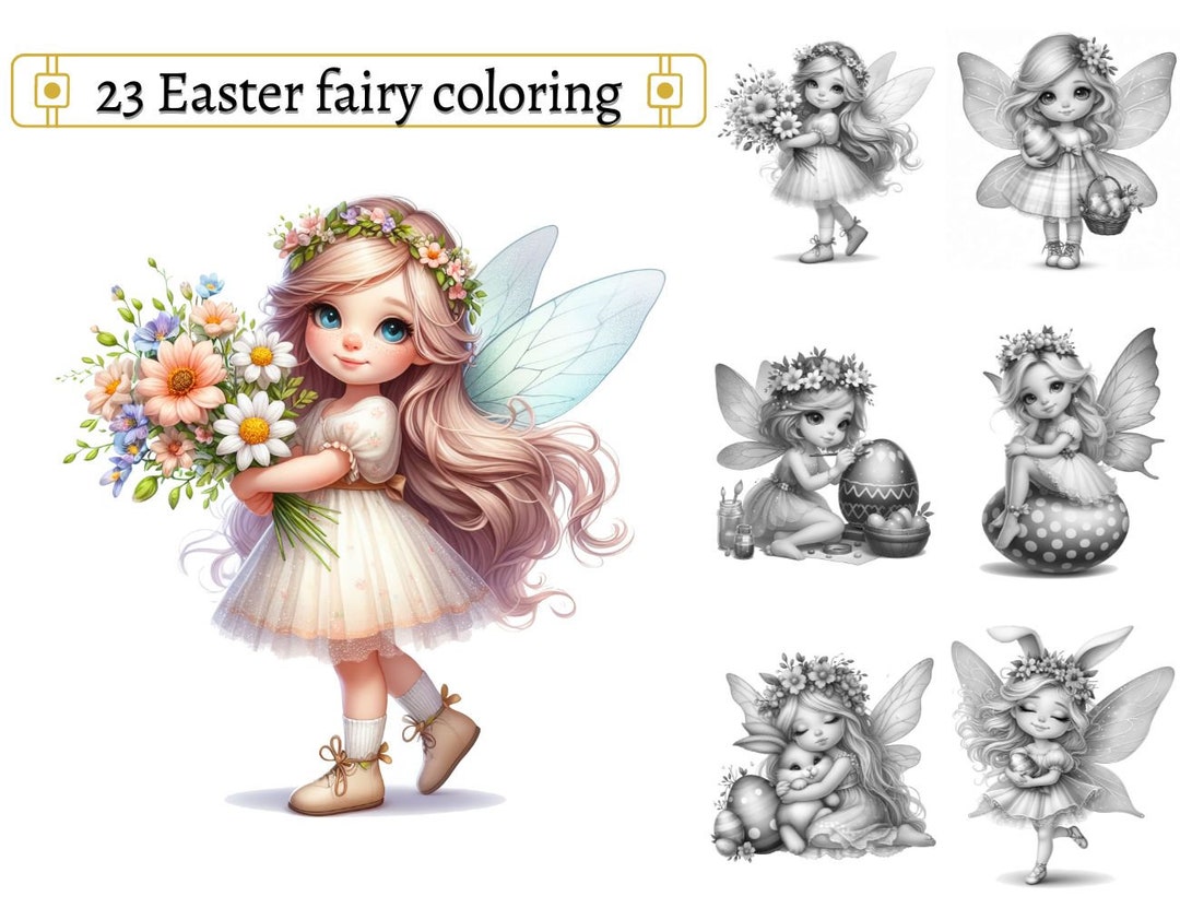 23 Cute Fairies Easter Grayscale Coloring Pages, Gorgeous Bunny Fairy ...