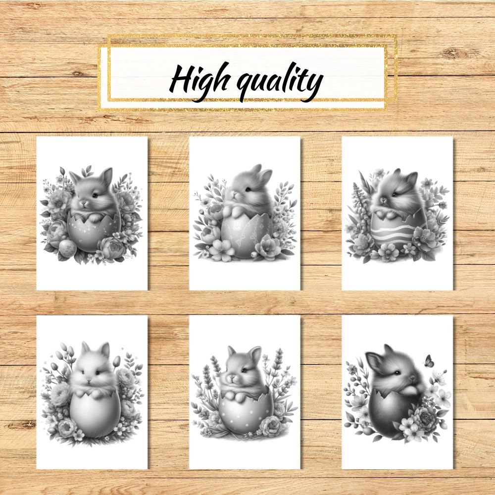 Printable Easter Grayscale Coloring Page Bundle, 29 Kawaii Bunny ...