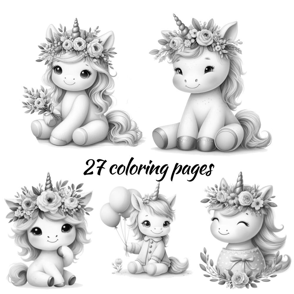Cute Unicorn Coloring Book for Kids and Adults, Kawaii Unicorn Coloring ...