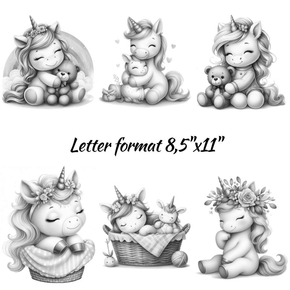 Cute Unicorn Coloring Book for Kids and Adults, Kawaii Unicorn Coloring ...