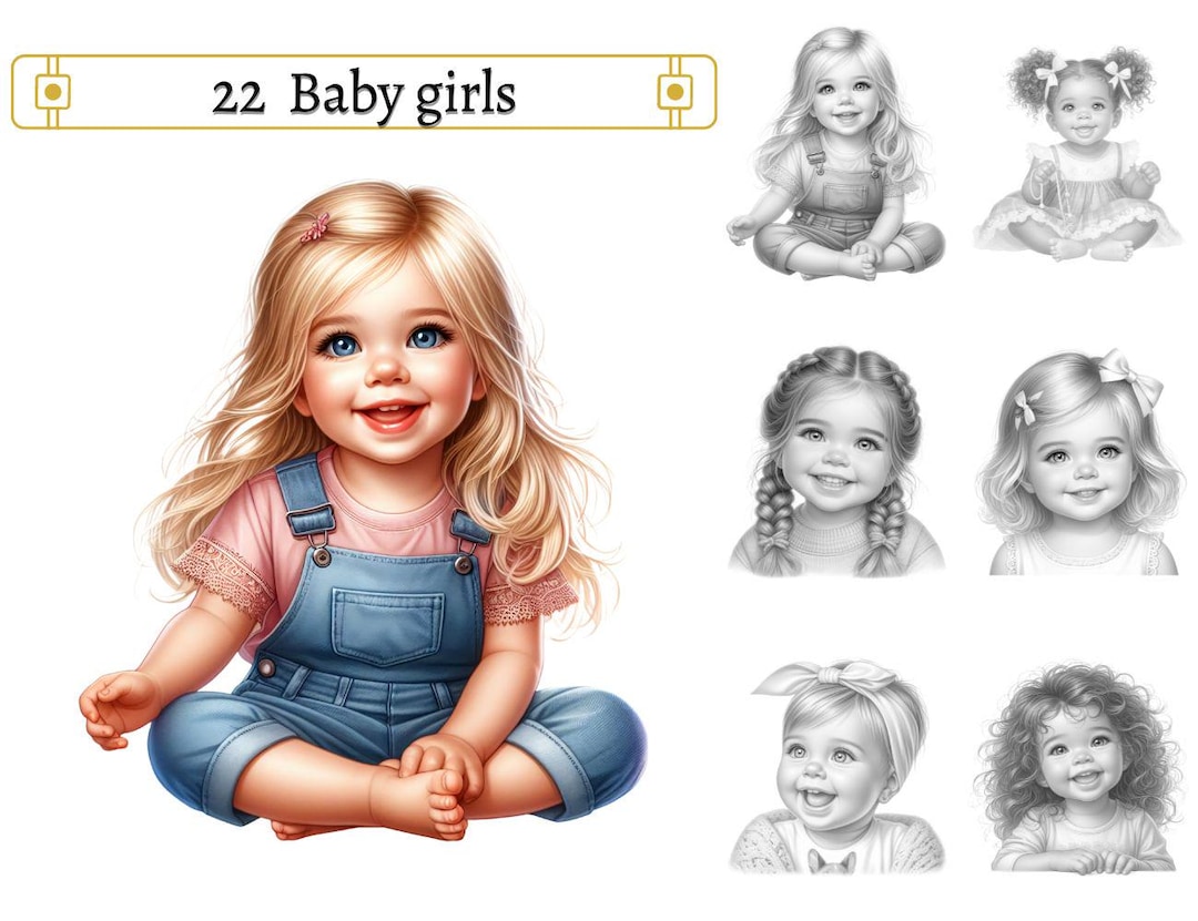 22 Little Baby Girls Grayscale Coloring Book, Toddler Printable Pages ...