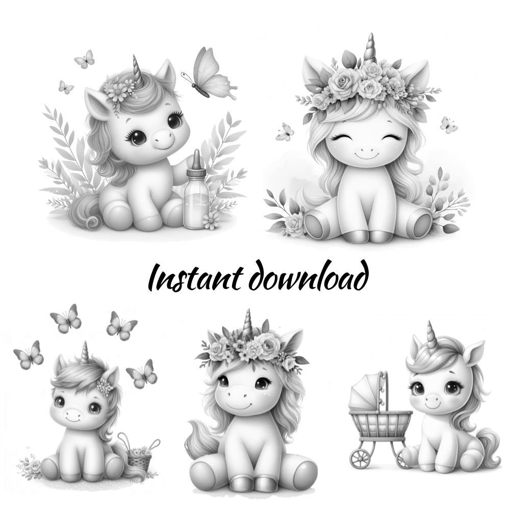 Cute Unicorn Coloring Book for Kids and Adults, Kawaii Unicorn Coloring ...
