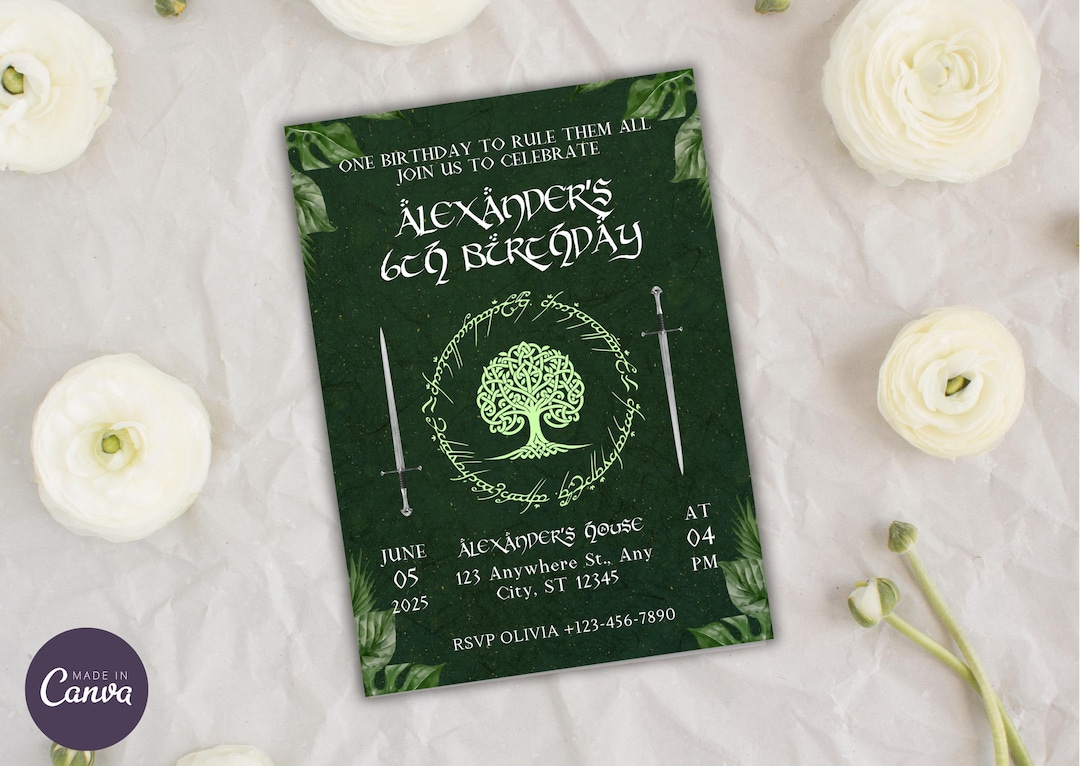 LOTR Birthday Invitation One Birthday to Rule Them All Editable ...