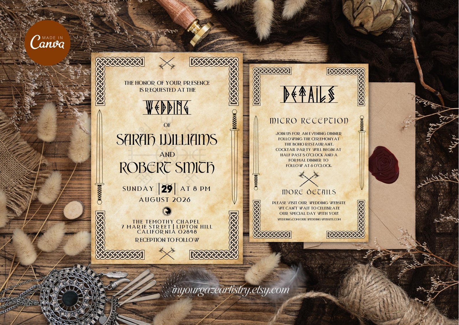 Norse Viking Wedding Invitation Set, Viking Invitation, Details and ...