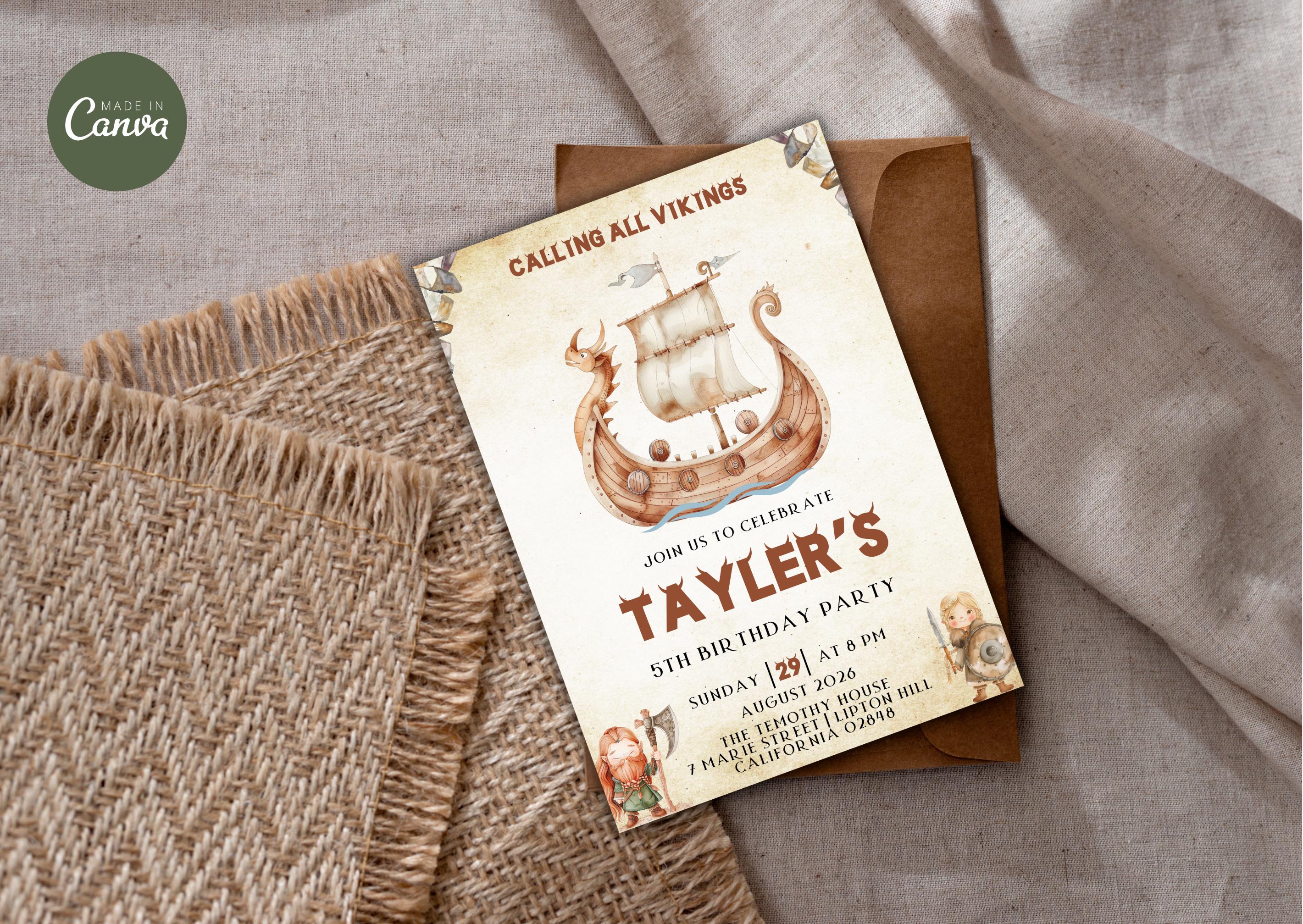 Viking Boat Birthday Invitation, EDITABLE Dragon Birthday Invitation ...