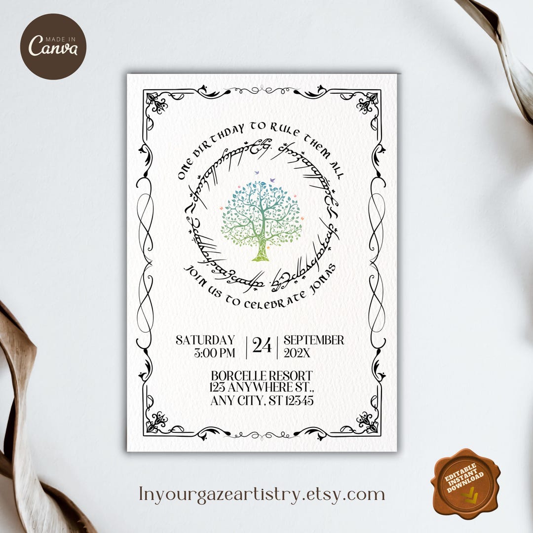 LOTR Birthday Invitation One Birthday to Rule Them All Editable ...