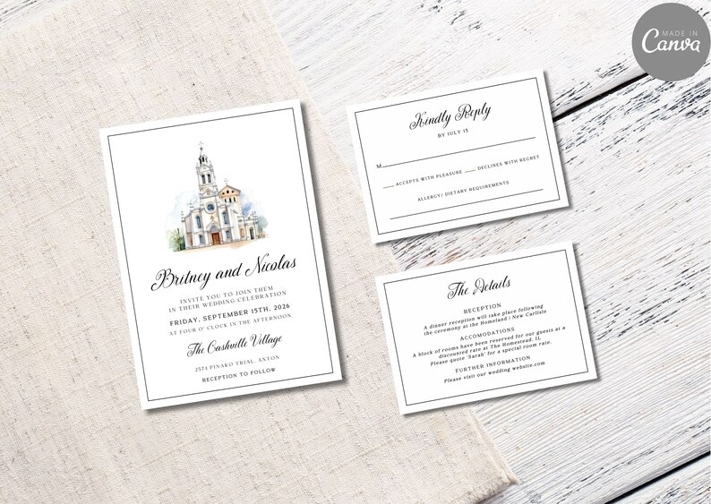 Chapel Wedding Invitation Set Template, Editable Christian Wedding ...