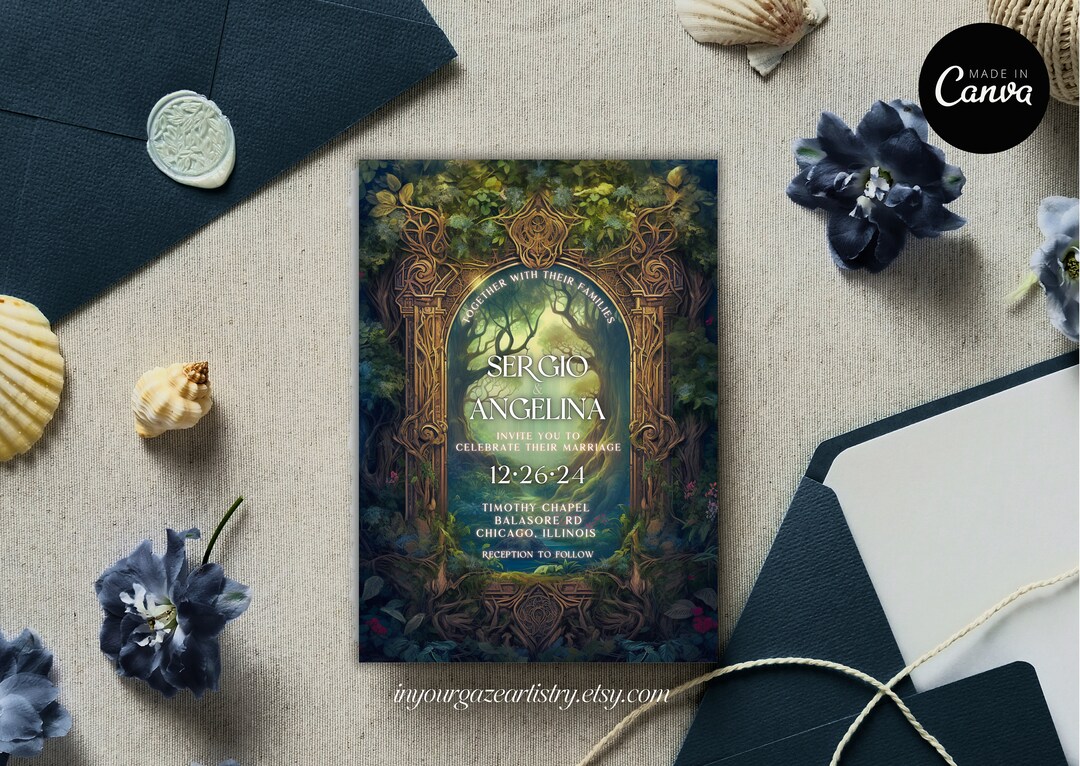 LOTR Inspired Wedding Invitation Template, Fantasy Art Nouveau Wedding ...