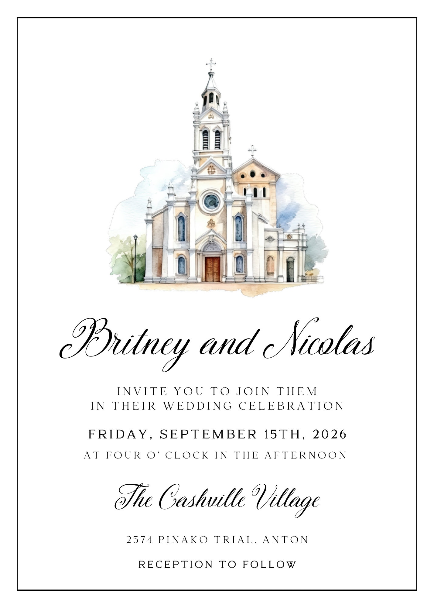 Chapel Wedding Invitation Set Template, Editable Christian Wedding ...